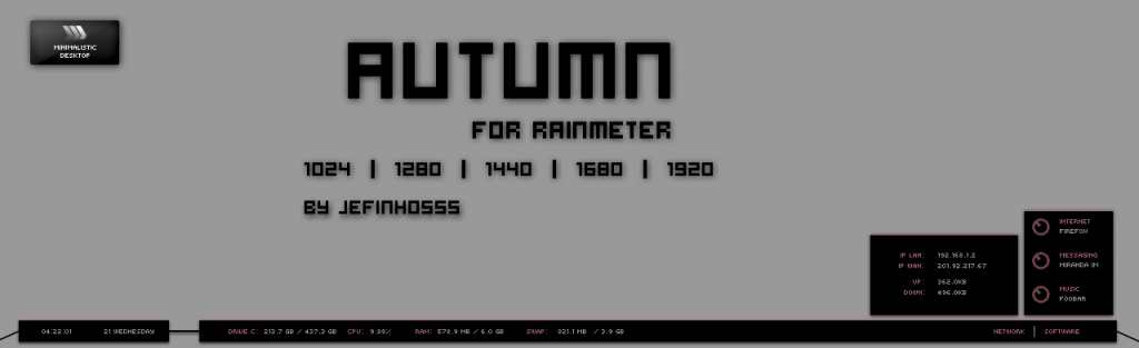 Black Embedded Rainmeter Theme for Windows 7