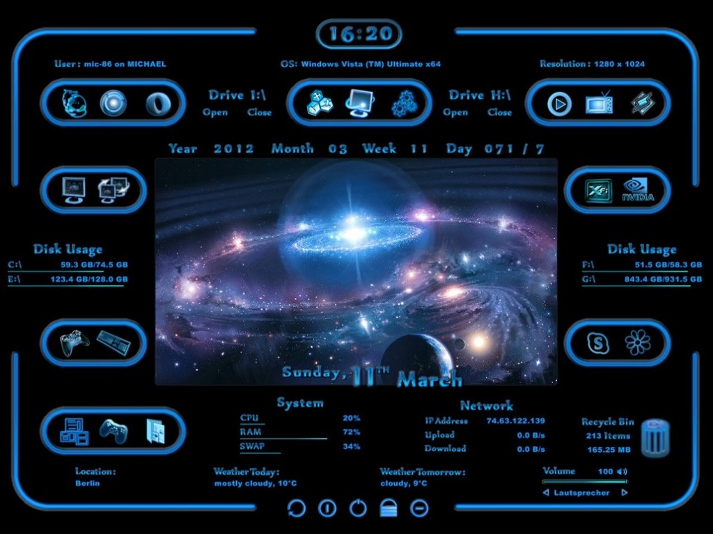 Luna Orange Windows 7 Rainmeter Skin