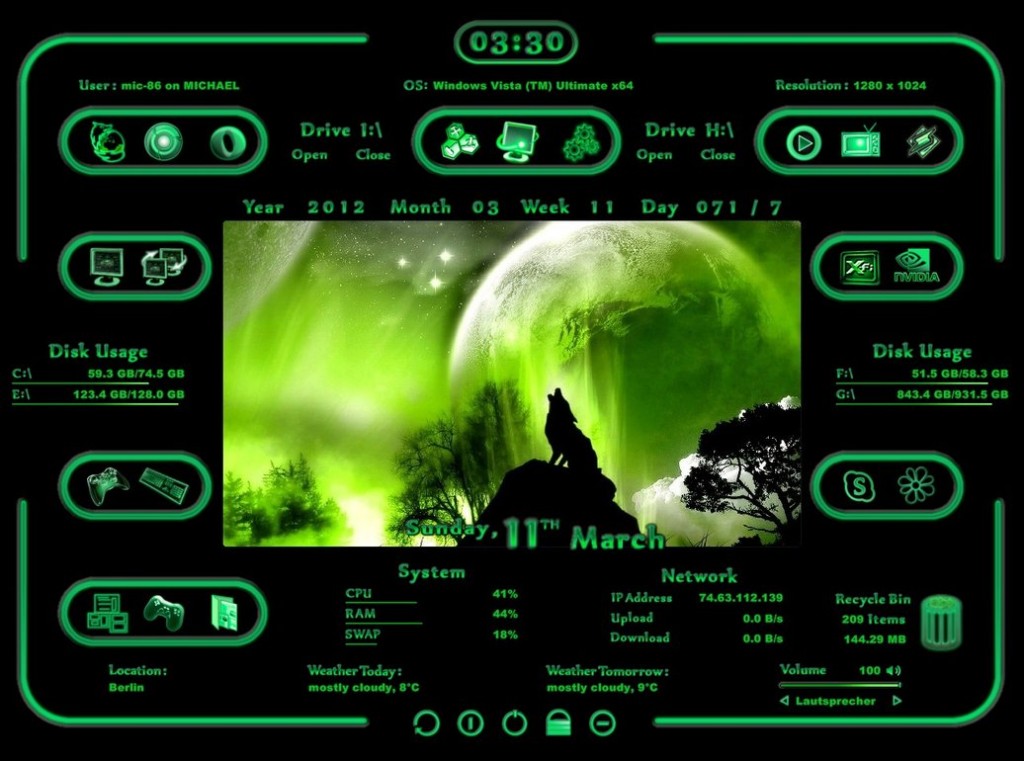Luna Orange Windows 7 Rainmeter Skin