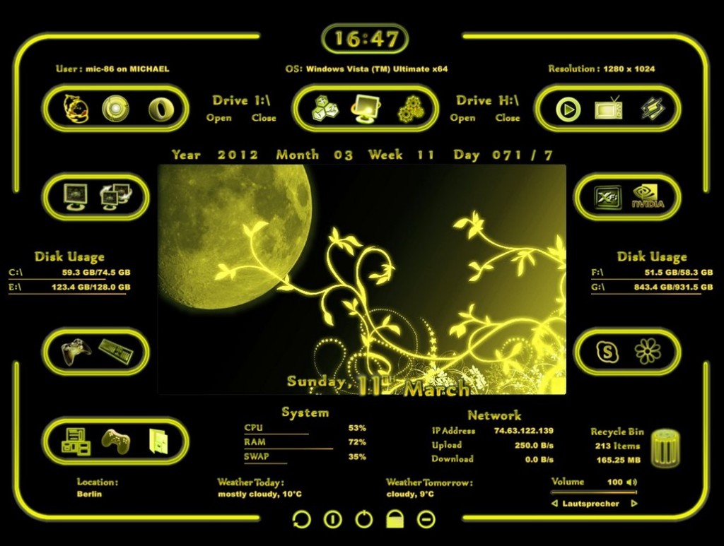 Luna Orange Windows 7 Rainmeter Skin