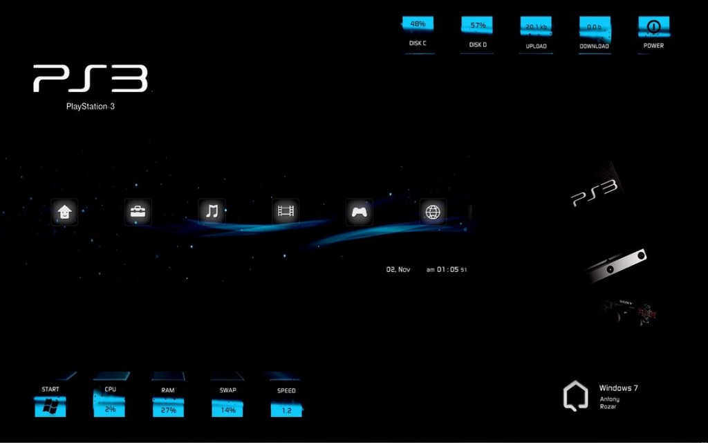 SONY PLAYSTATION 3 Rainmeter Skin