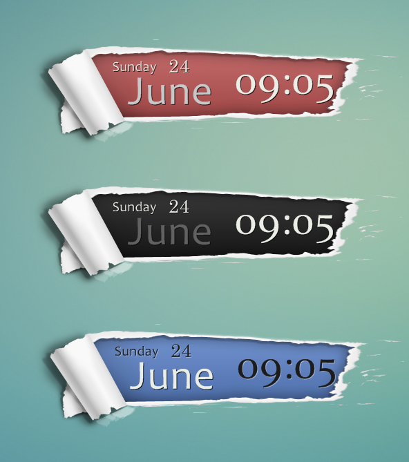 Ripped Paper Date/Time Rainmeter Skins